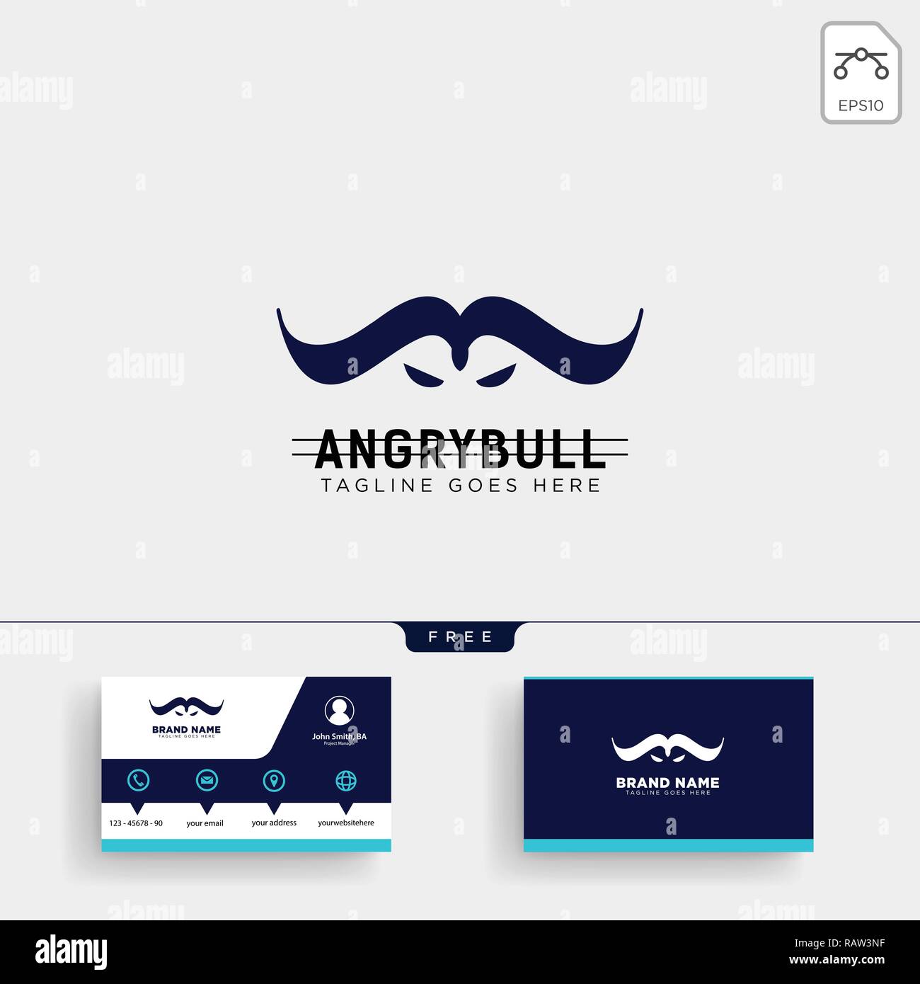 Angry Bull logo template vector illustration and business card design ...