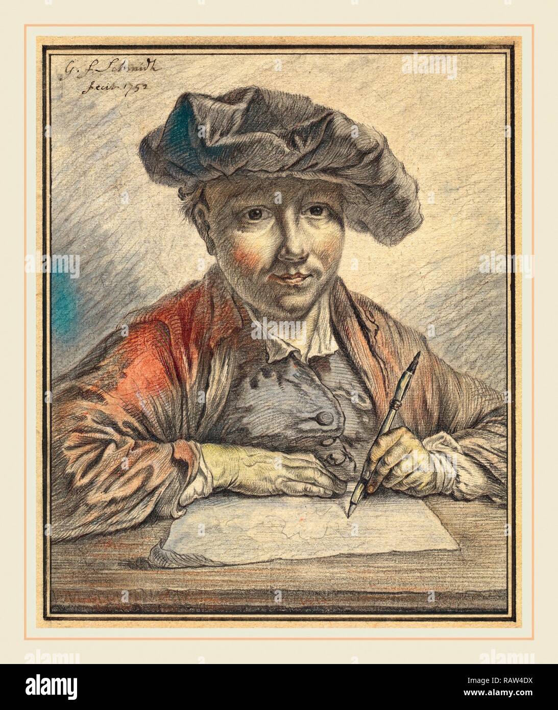 Georg Friedrich Schmidt, German (1712-1775), Self-Portrait Sketching, 1752, black and red chalk ...
