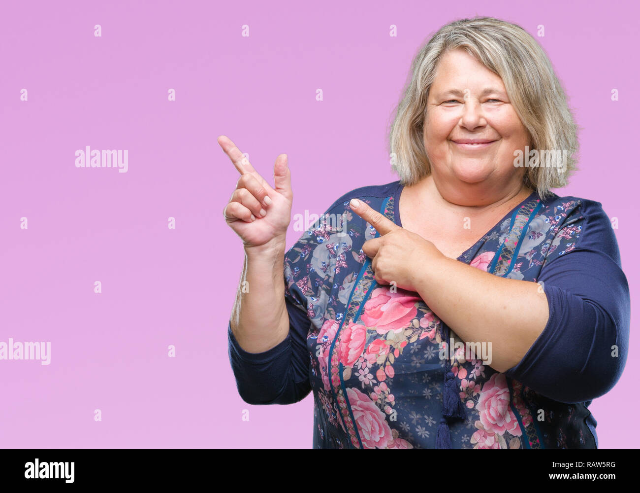 Senior plus size caucasian woman over isolated background smiling and ...