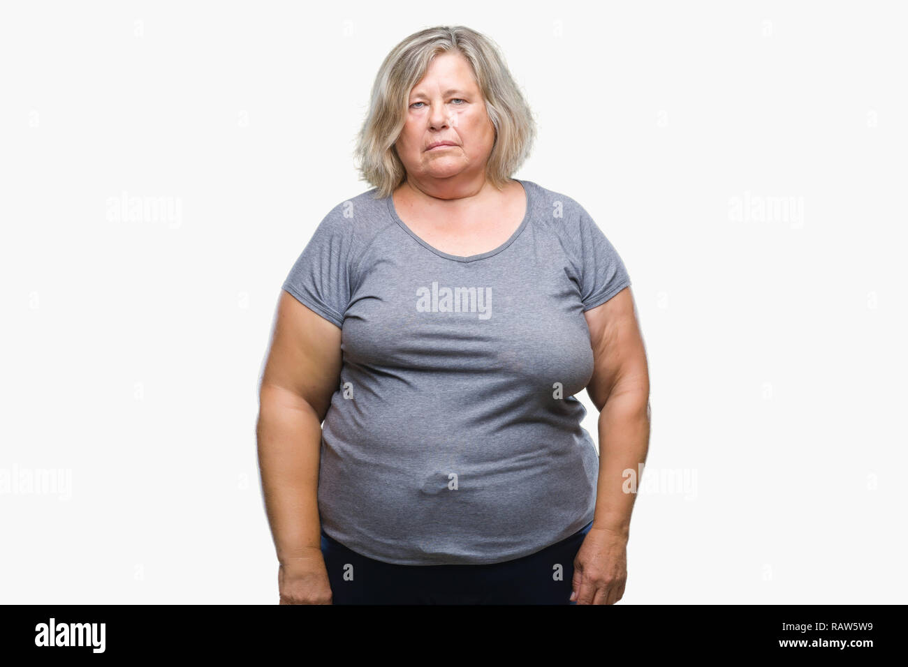 Senior plus size caucasian woman over isolated background depressed and ...
