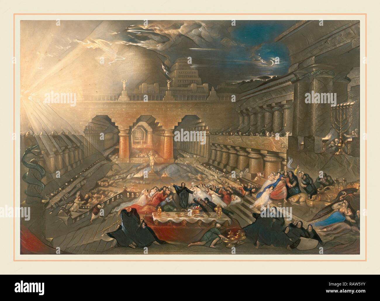 John Martin, Belshazzar's Feast, British, 1789-1854, 1826, hand-colored mixed media intaglio ...
