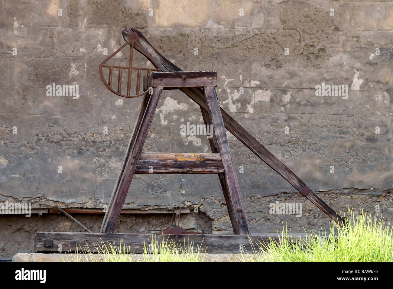 Wooden Medieval Catapult. Ballistic Device. Ancient Military Technology ...