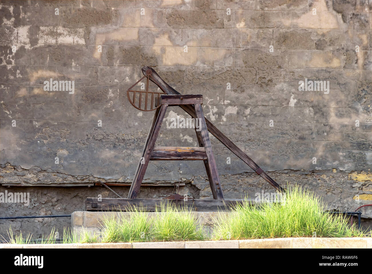 Wooden Medieval Catapult. Ballistic Device. Ancient Military Technology ...