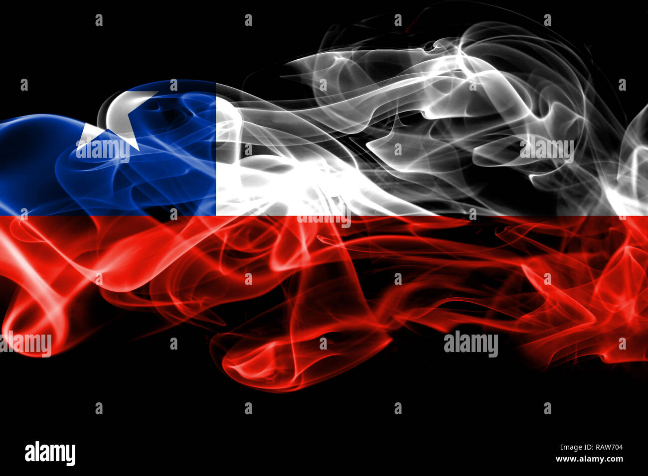 National flag of Chile made from colored smoke isolated on black ...