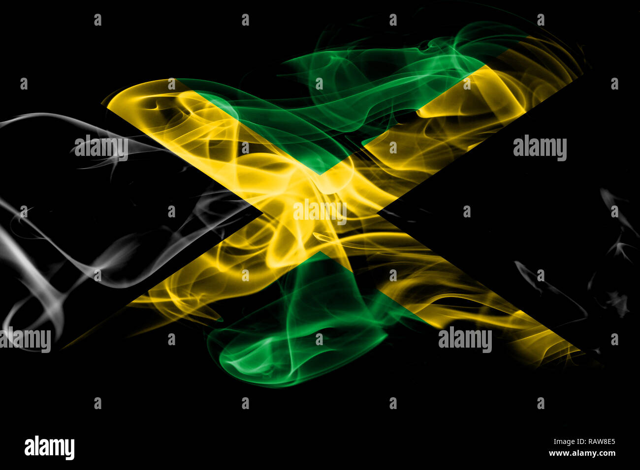 National Flag Of Jamaica Made From Colored Smoke Isolated On Black
