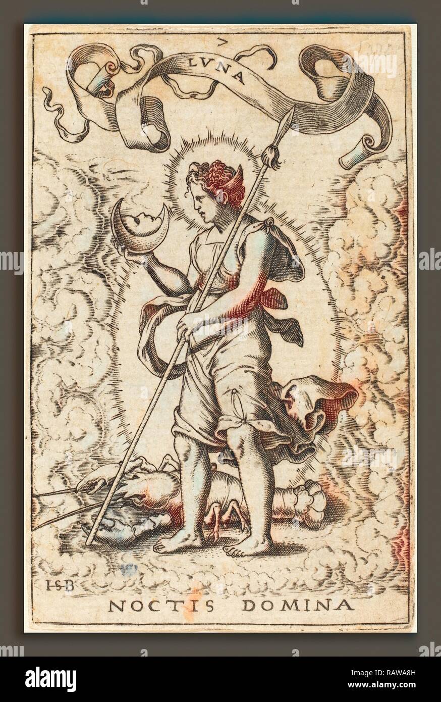 Sebald Beham (German, 1500 - 1550), Luna, engraving. Reimagined by ...