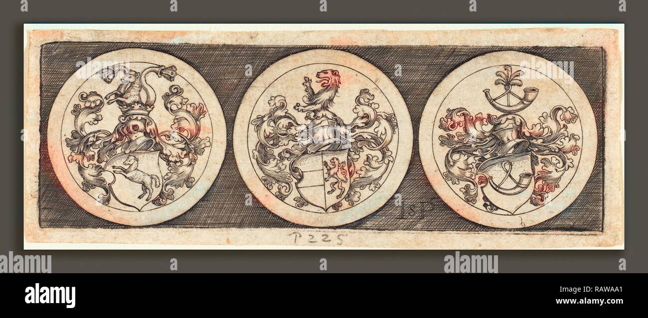 Sebald Beham (German, 1500 - 1550), Three Medals with Coats of Arms ...
