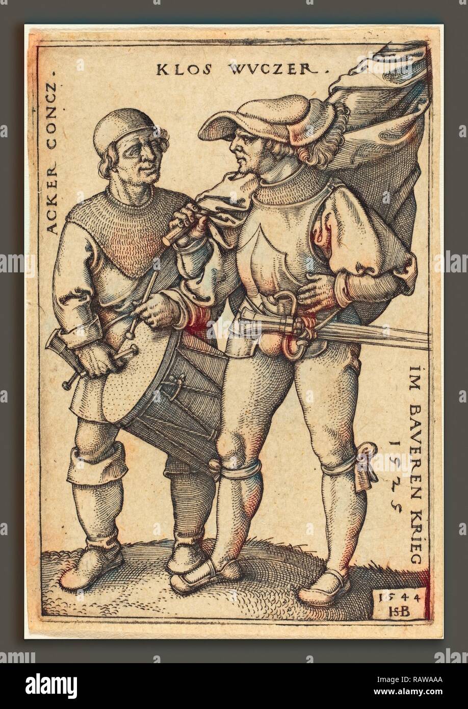 Sebald Beham (German, 1500 - 1550), Standard Bearer and Drummer, 1544 ...
