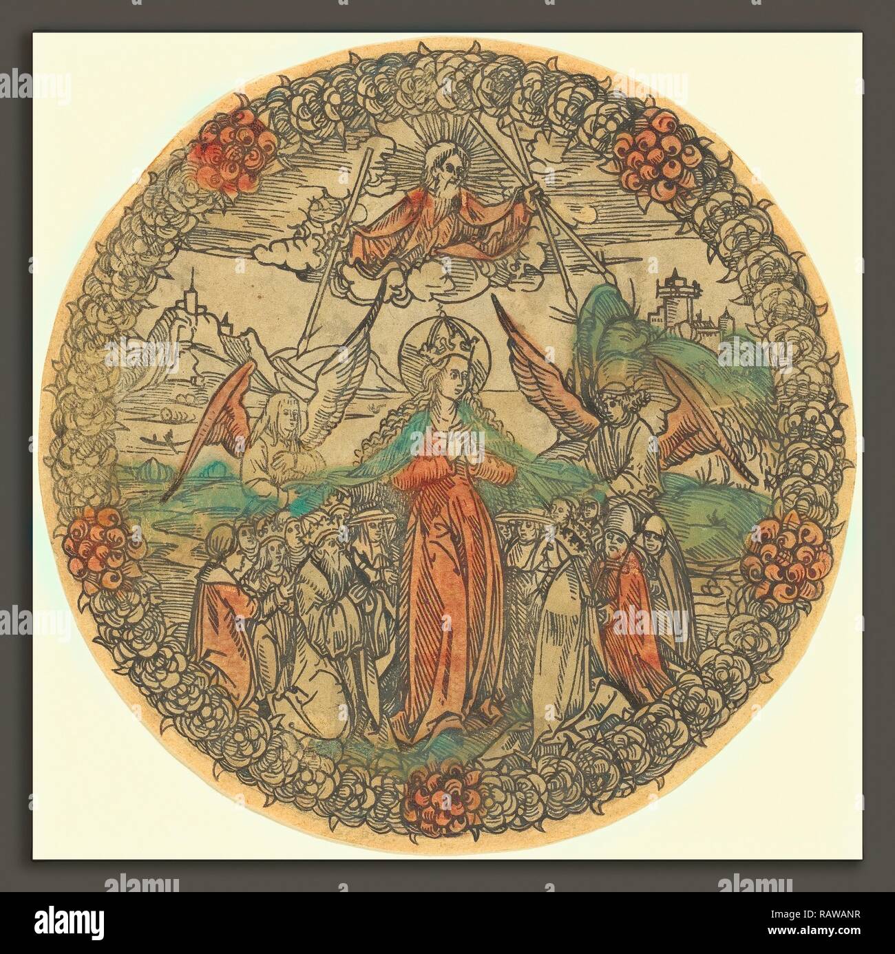 German 15th Century, Madonna in a Wreath of Roses, 1490-1500, woodcut ...