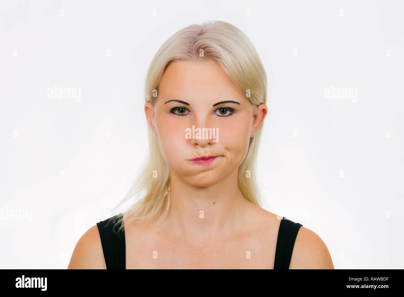 Face exercise puffer, woman with closed mouth shift the air from one ...