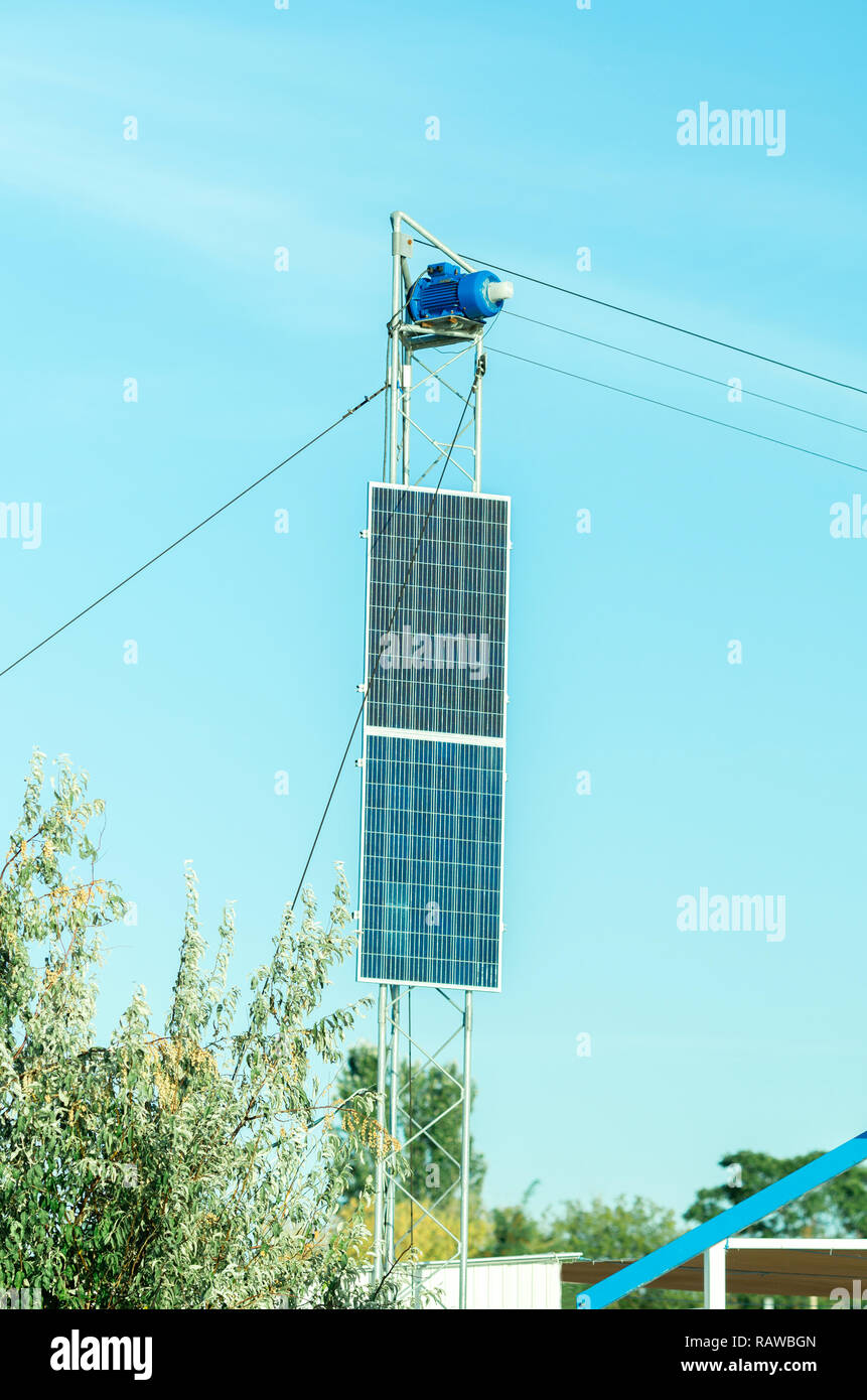 use of solar power, construction with two large solar panels used for ...