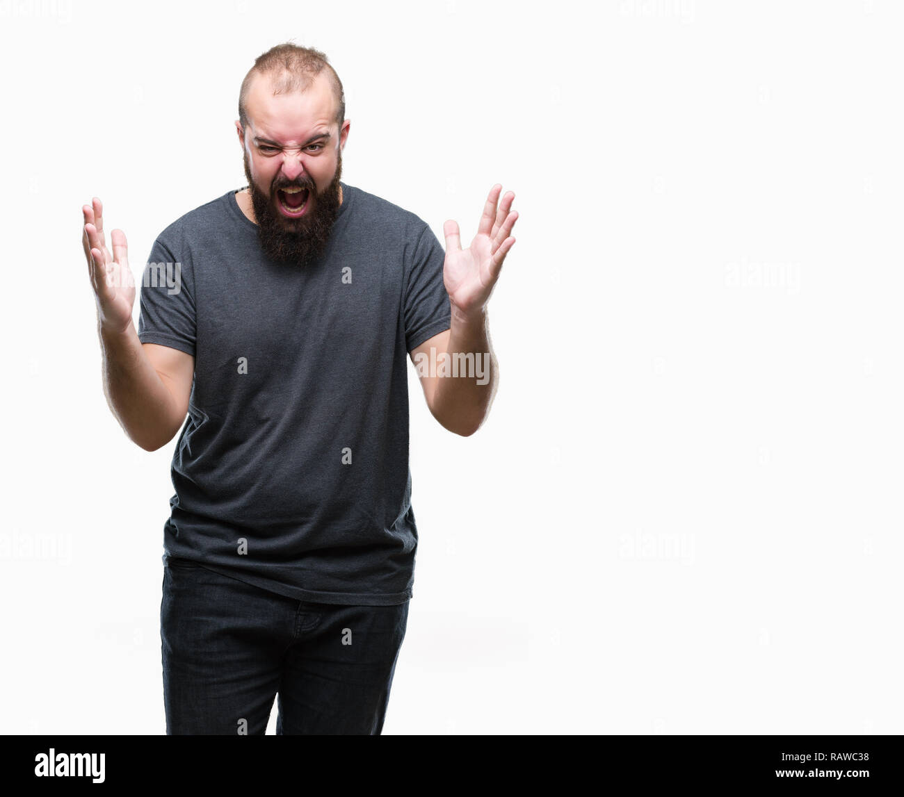 Young caucasian hipster man over isolated background crazy and mad ...