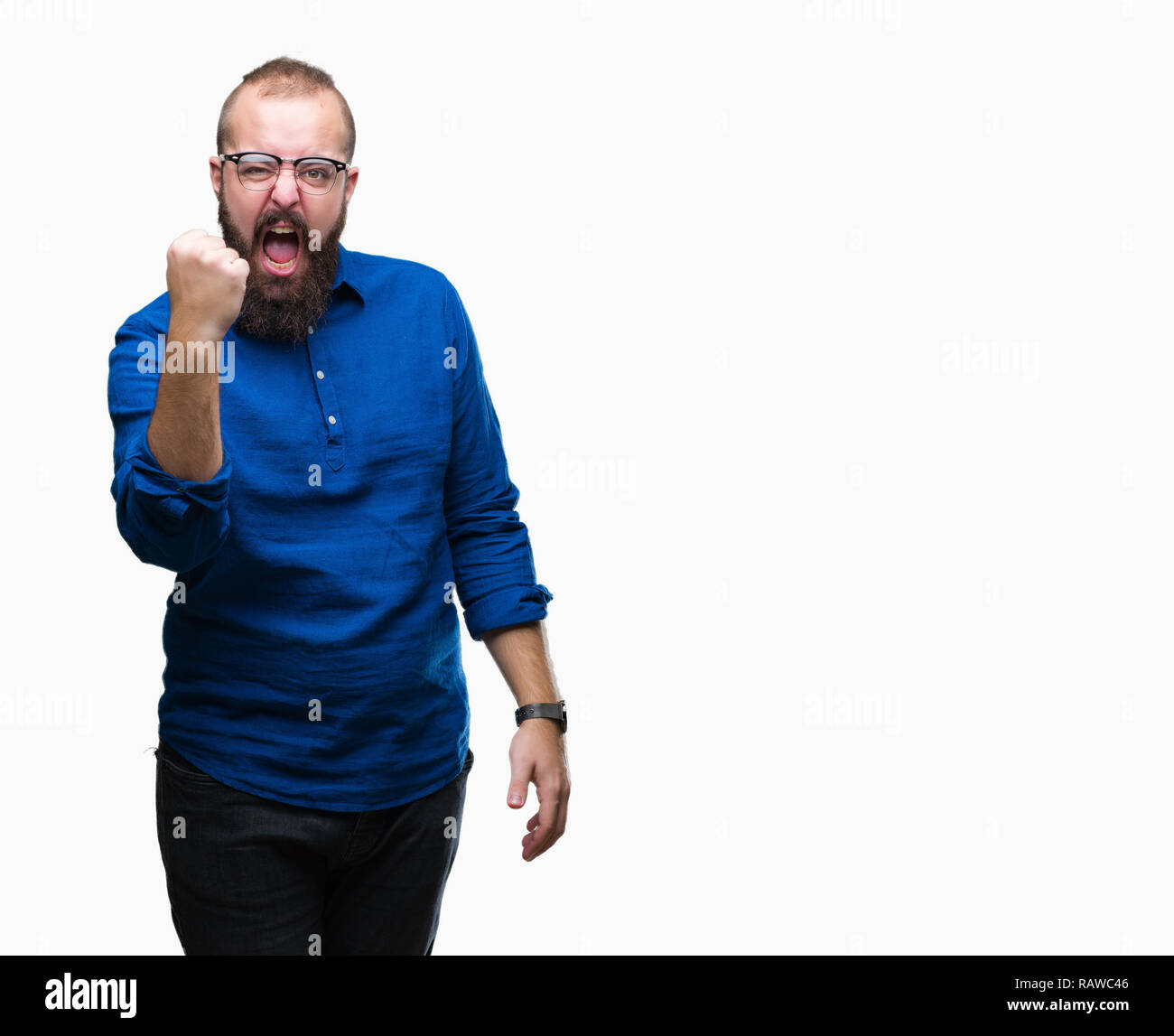 Young caucasian hipster man wearing glasses over isolated background ...