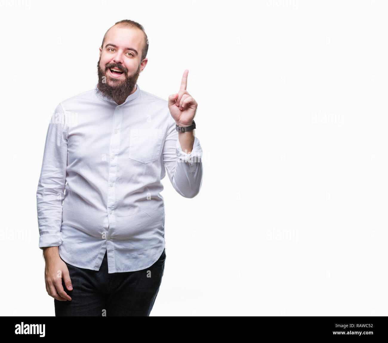 Young caucasian hipster man over isolated background pointing finger up ...