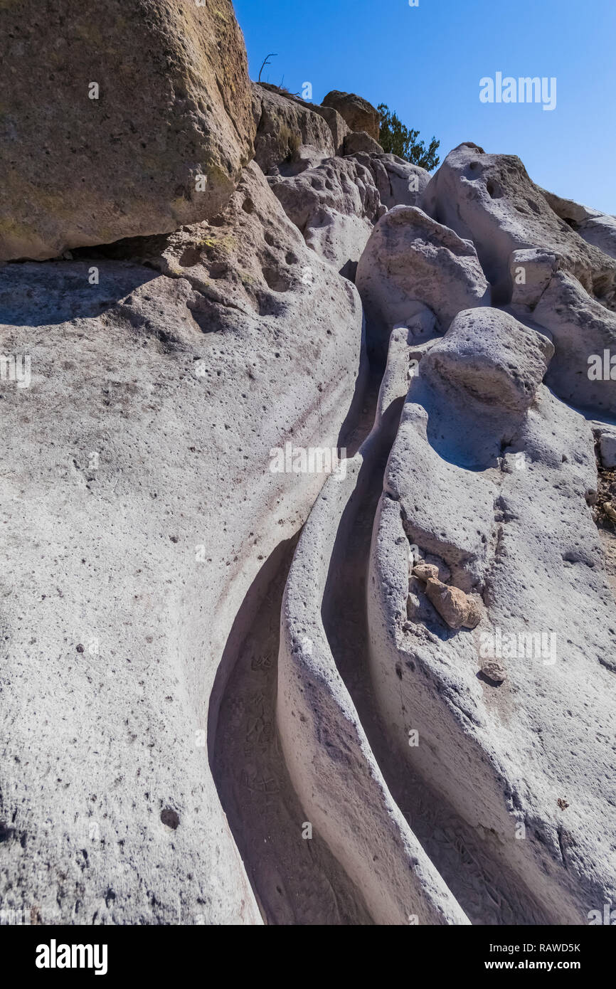 Trail cut into soft volcanic tuff rock by footwear through the years ...