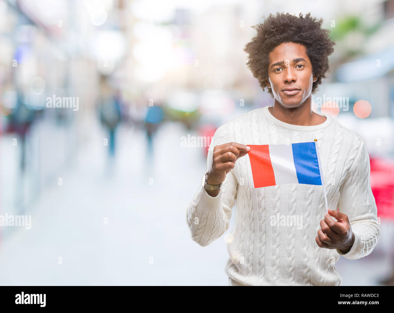 Afro american man flag of France over isolated background with a ...