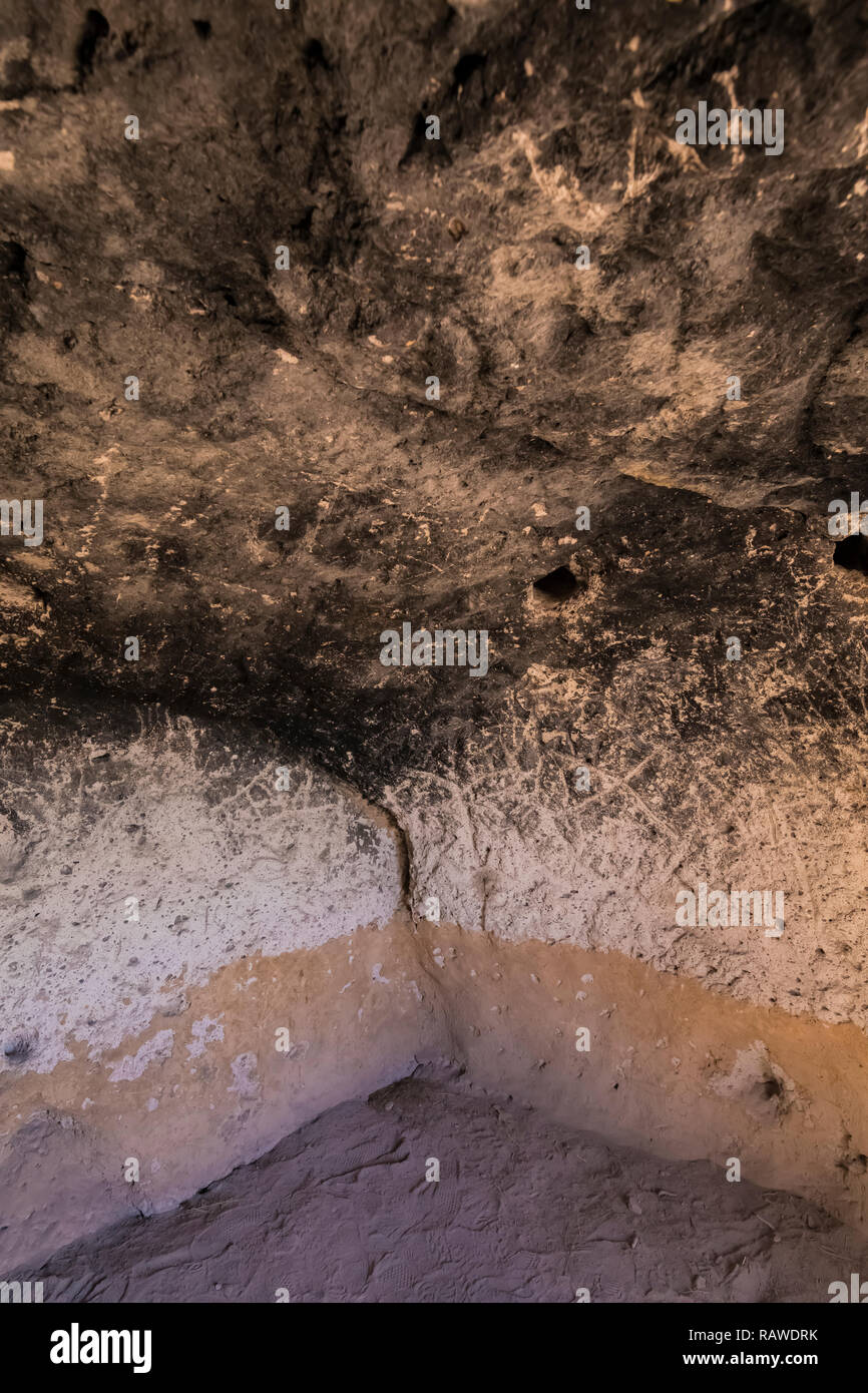 Cavate (room) carved from soft tuff rock at the Tsankawi Prehistoric ...