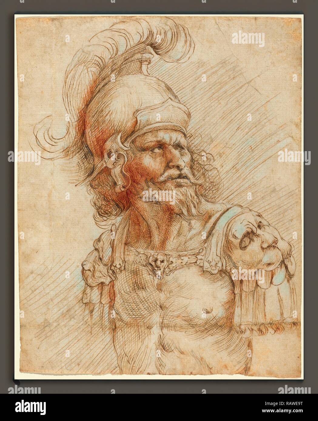 Domenico Peruzzini (Italian, 1601 - c. 1671), A Helmeted Soldier, 1660s, pen and brown ink on ...