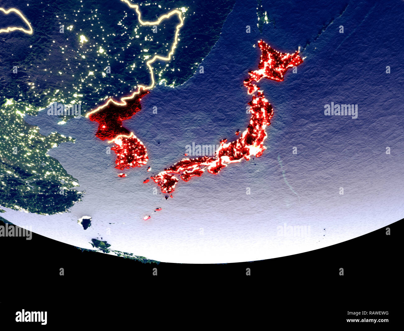 Satellite view of Japan and Korea from space at night. Beautifully ...