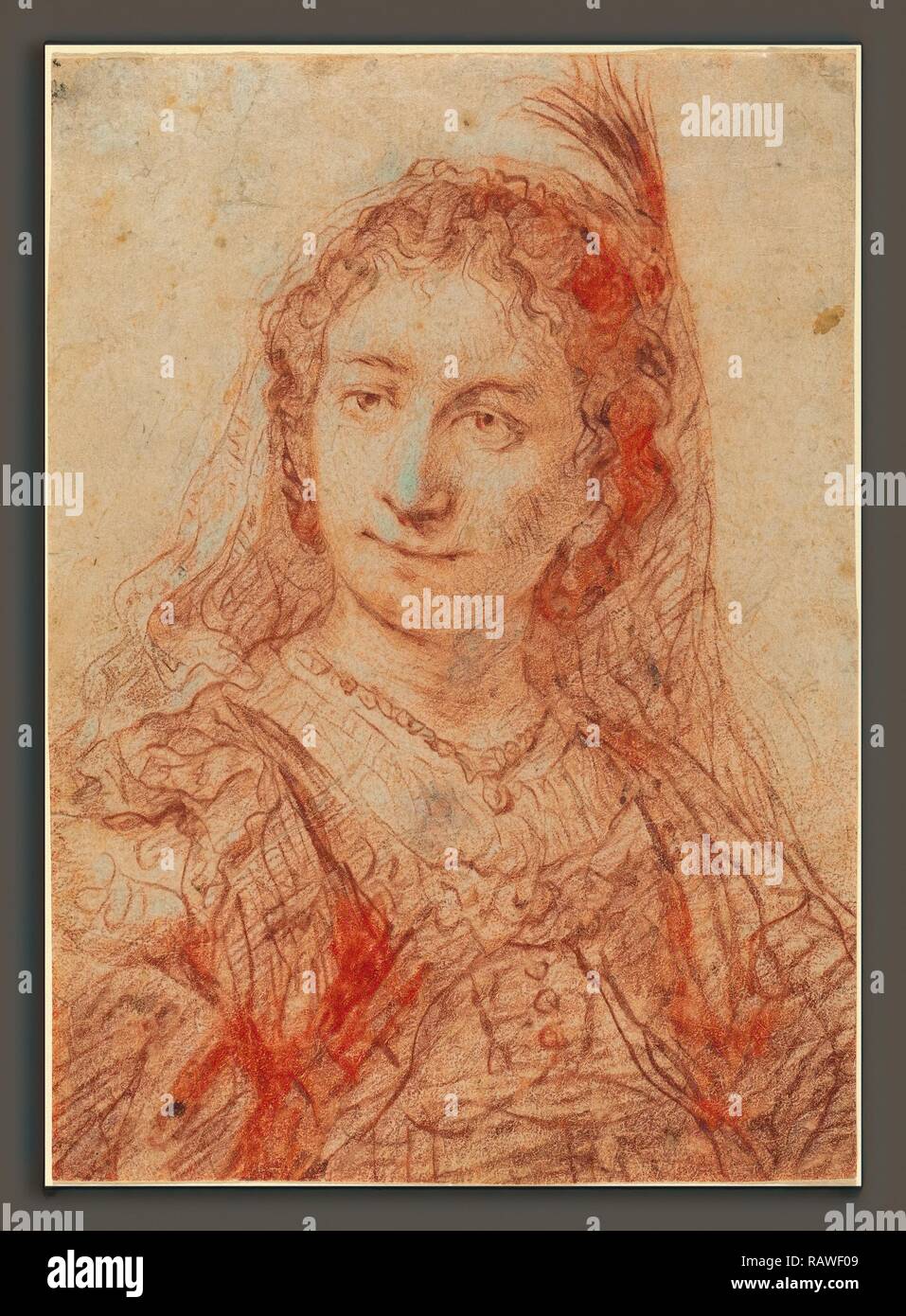 Govaert Flinck (Dutch, 1615 - 1660), Saskia, red chalk on laid paper ...
