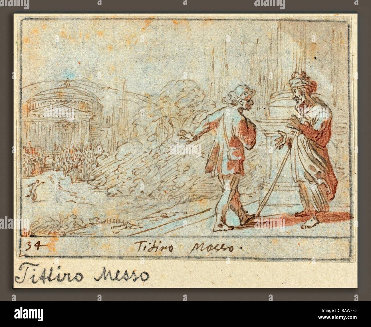 Johann Wilhelm Baur (German, 1607 - 1641), Titiro and Messo, 1640, pen ...