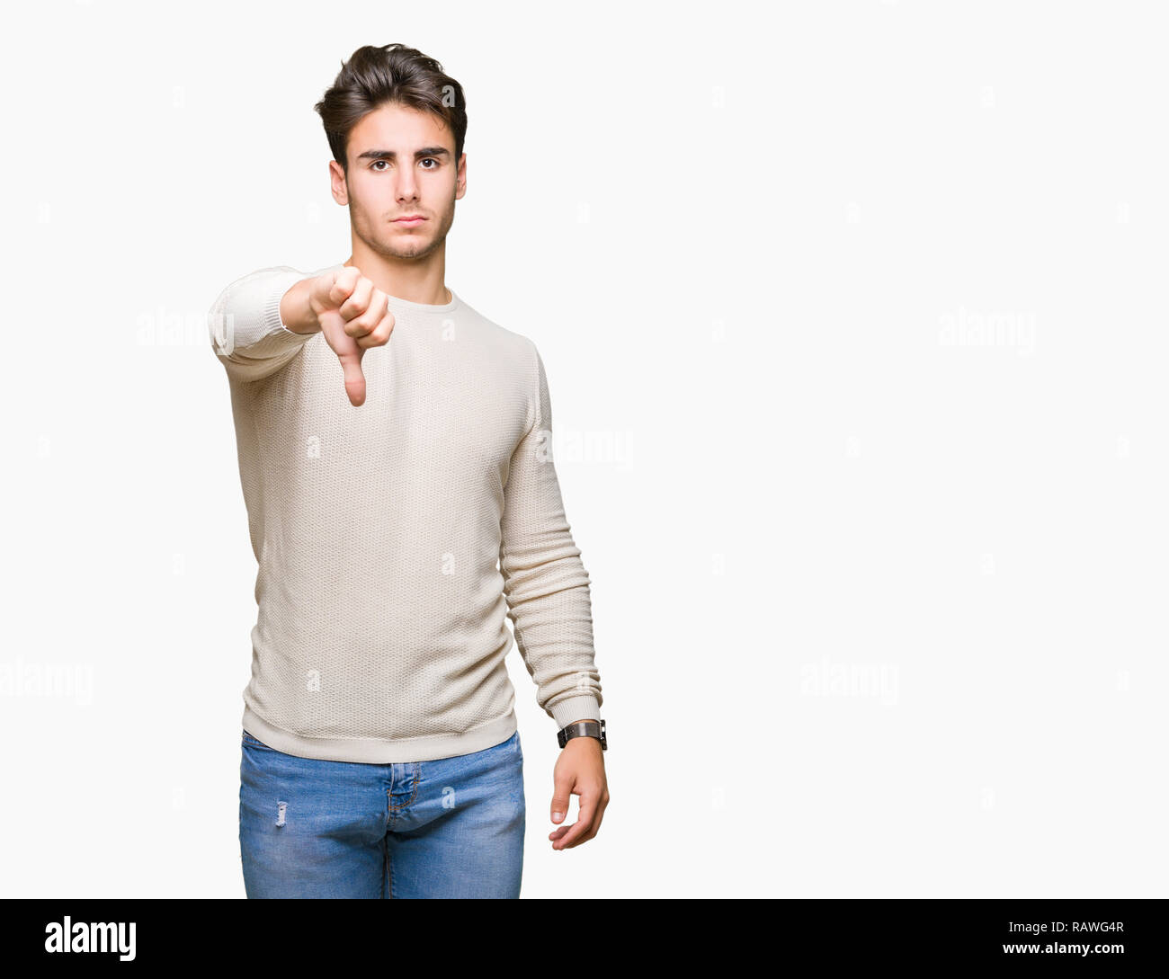 Young handsome man over isolated background looking unhappy and angry ...