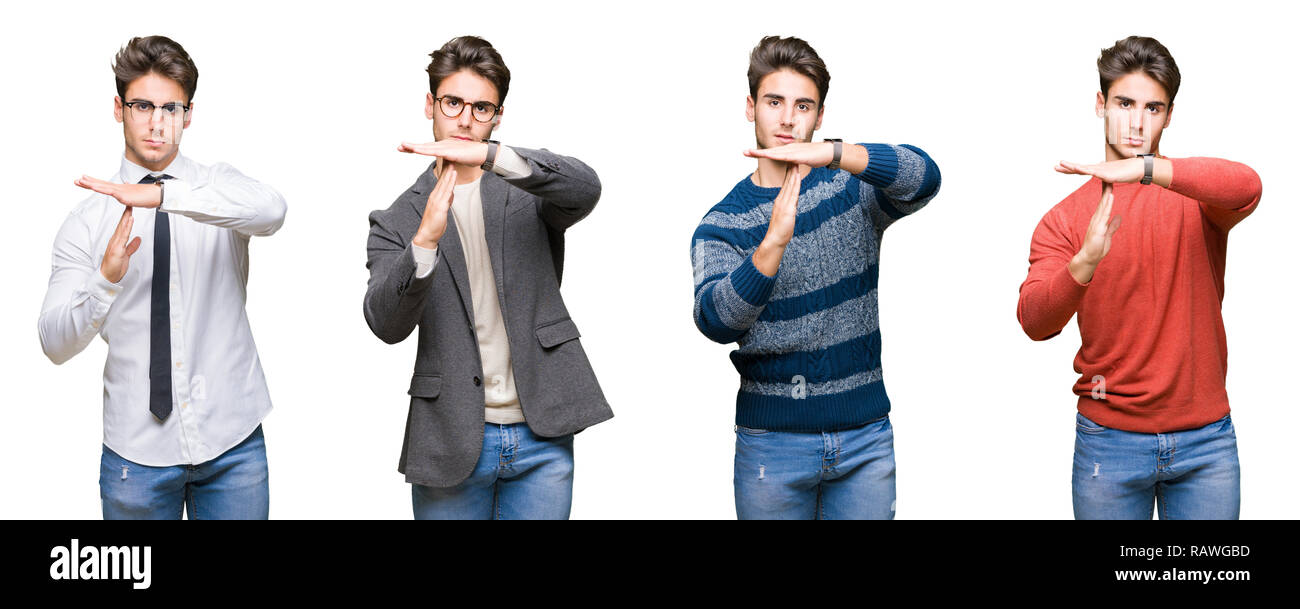 Collage of young handsome business man over isolated background Doing ...