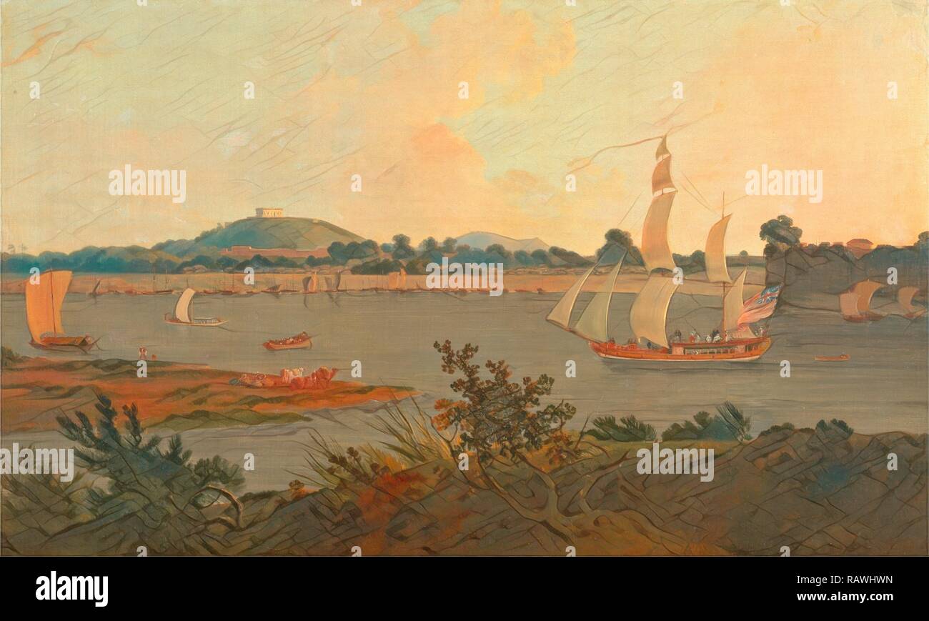 Pinnace sailing down the Ganges past Monghyr Fort Ganges Landscape ...