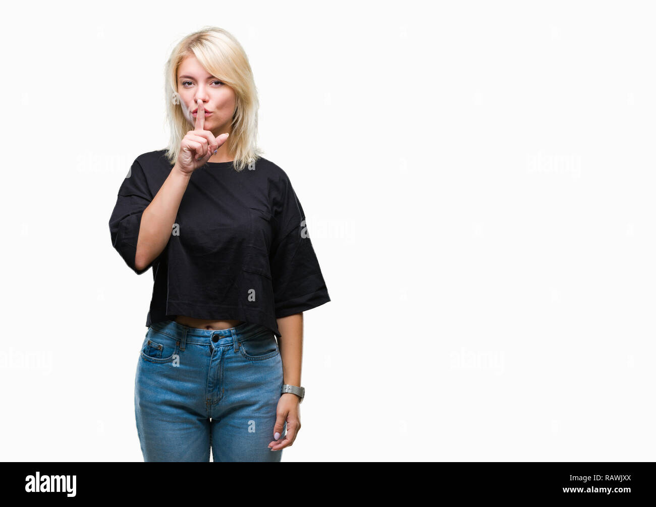 Young beautiful blonde woman over isolated background asking to be ...