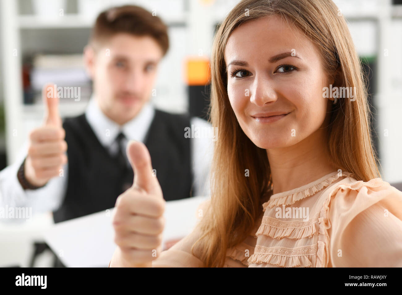 Smiling successful employee great work hi-res stock photography and ...