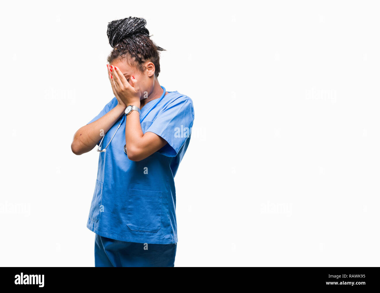 Young braided hair african american girl professional surgeon over ...