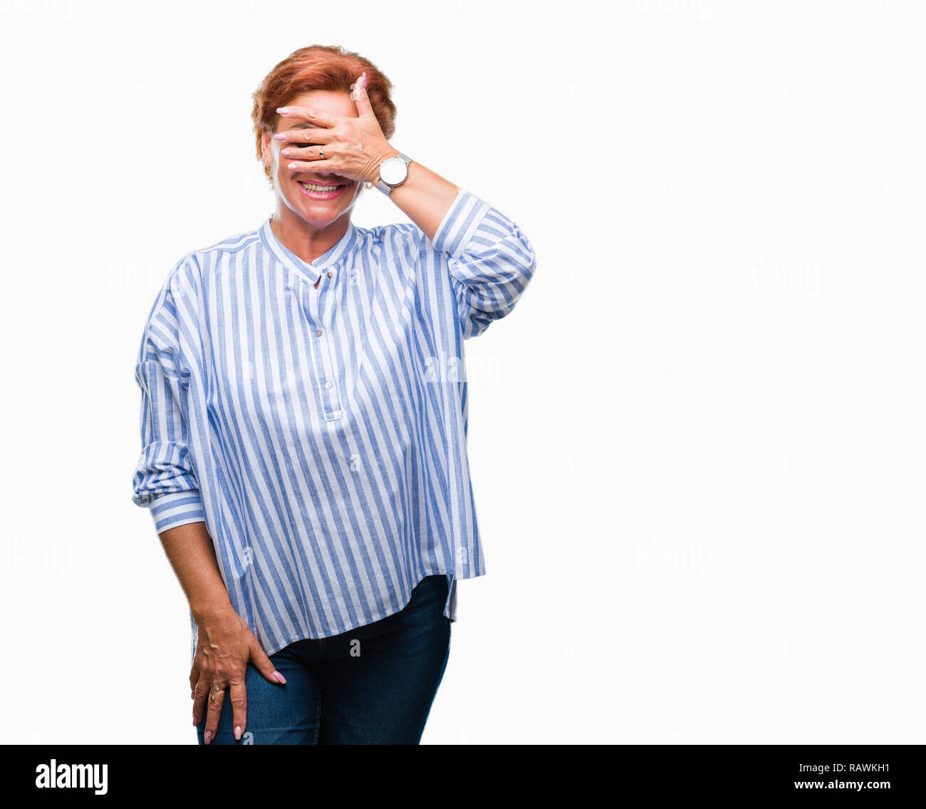 Senior woman cover eyes Cut Out Stock Images & Pictures - Alamy