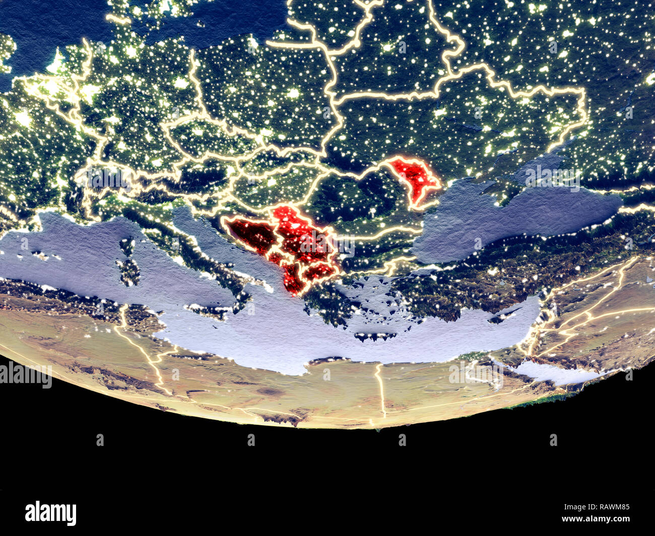 Satellite view of CEFTA countries from space at night. Beautifully ...