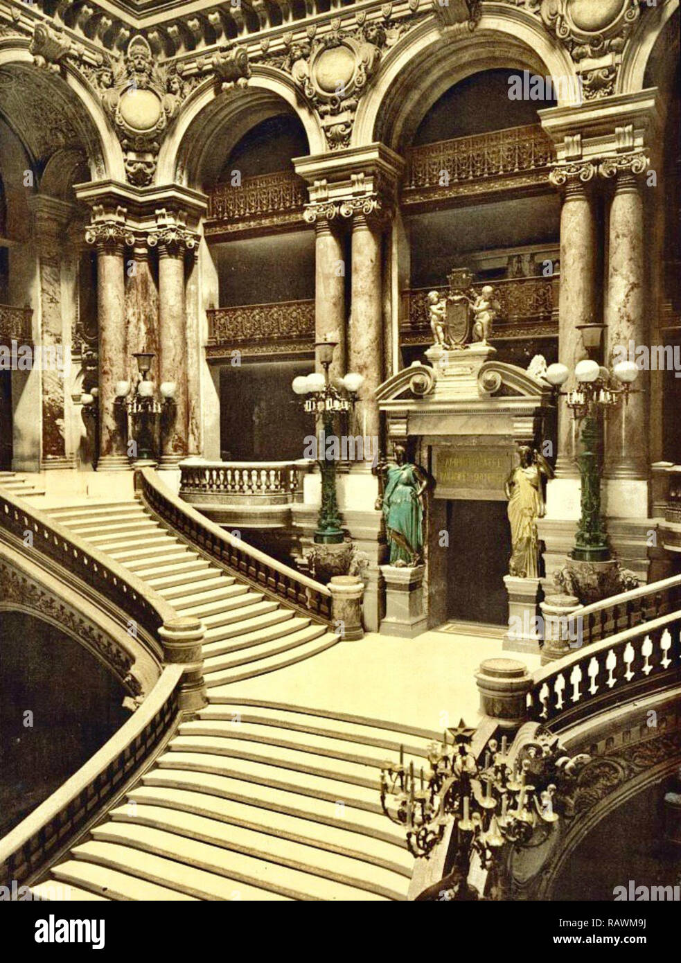 The grand staircase, Palais Garnier, Paris. Between 1890 & 1910 Stock ... The grand staircase, Palais Garnier, Paris. Between 1890 & 1910 Stock ...