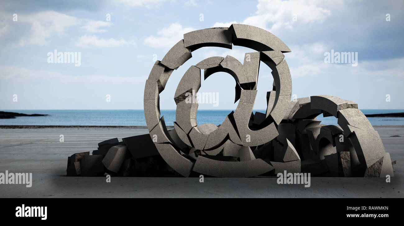 Composite image of 3d image of broken at sign with various symbols ...