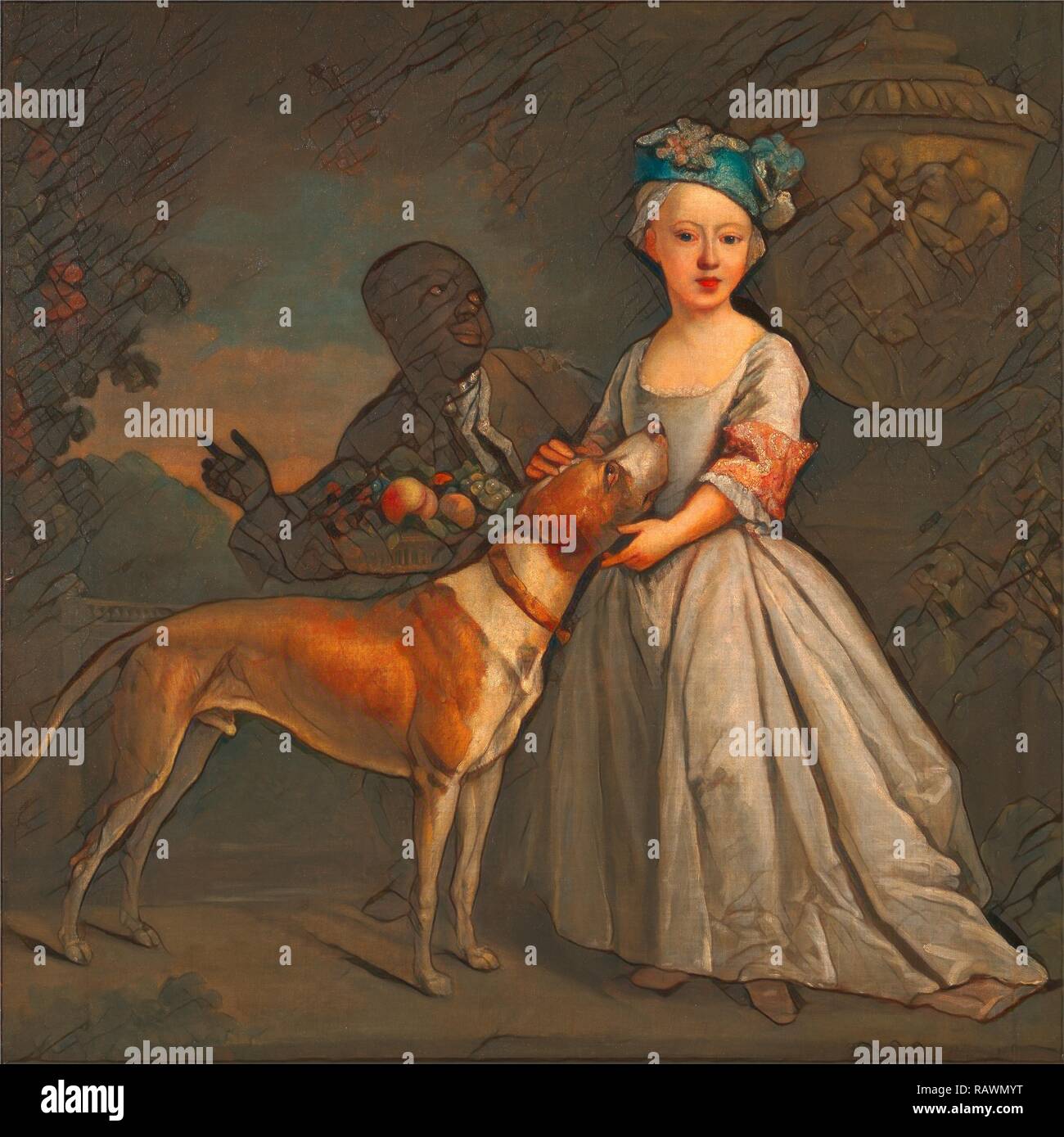 A Young Girl with a Dog and a Page Signed in lower right: 'B. Dandridge ...