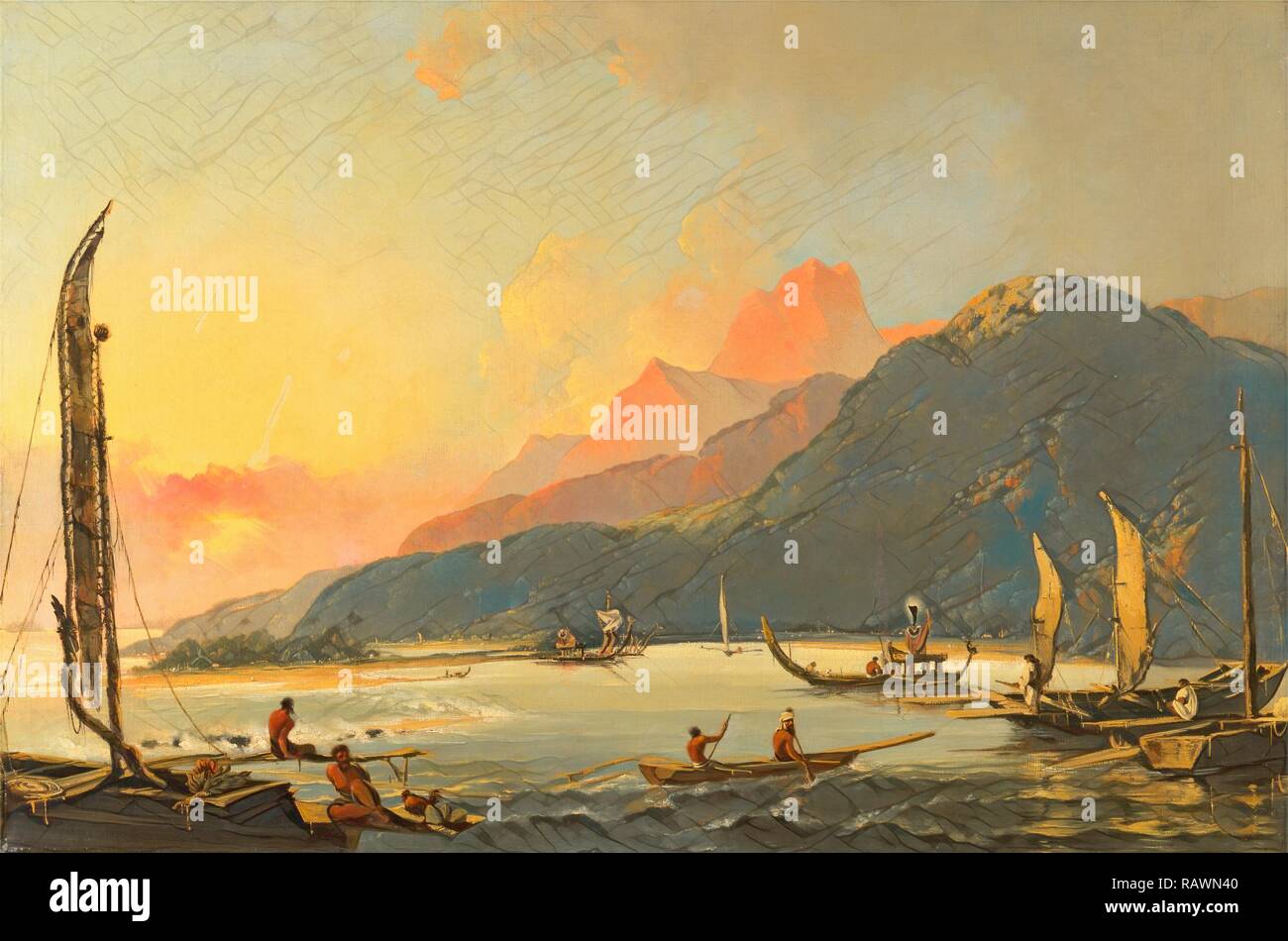 Tahitian War Galleys in Matavai Bay, Tahiti Matavai Bay in the Island ...