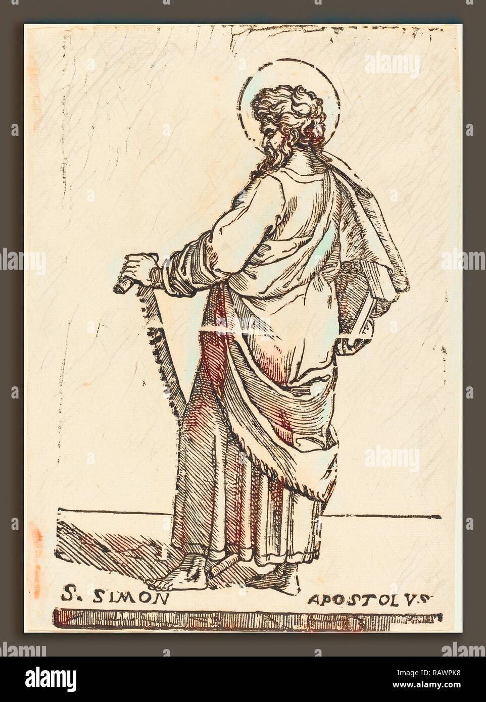 Jacques Stella (French, 1596 - 1657), Saint Simon, woodcut. Reimagined ...