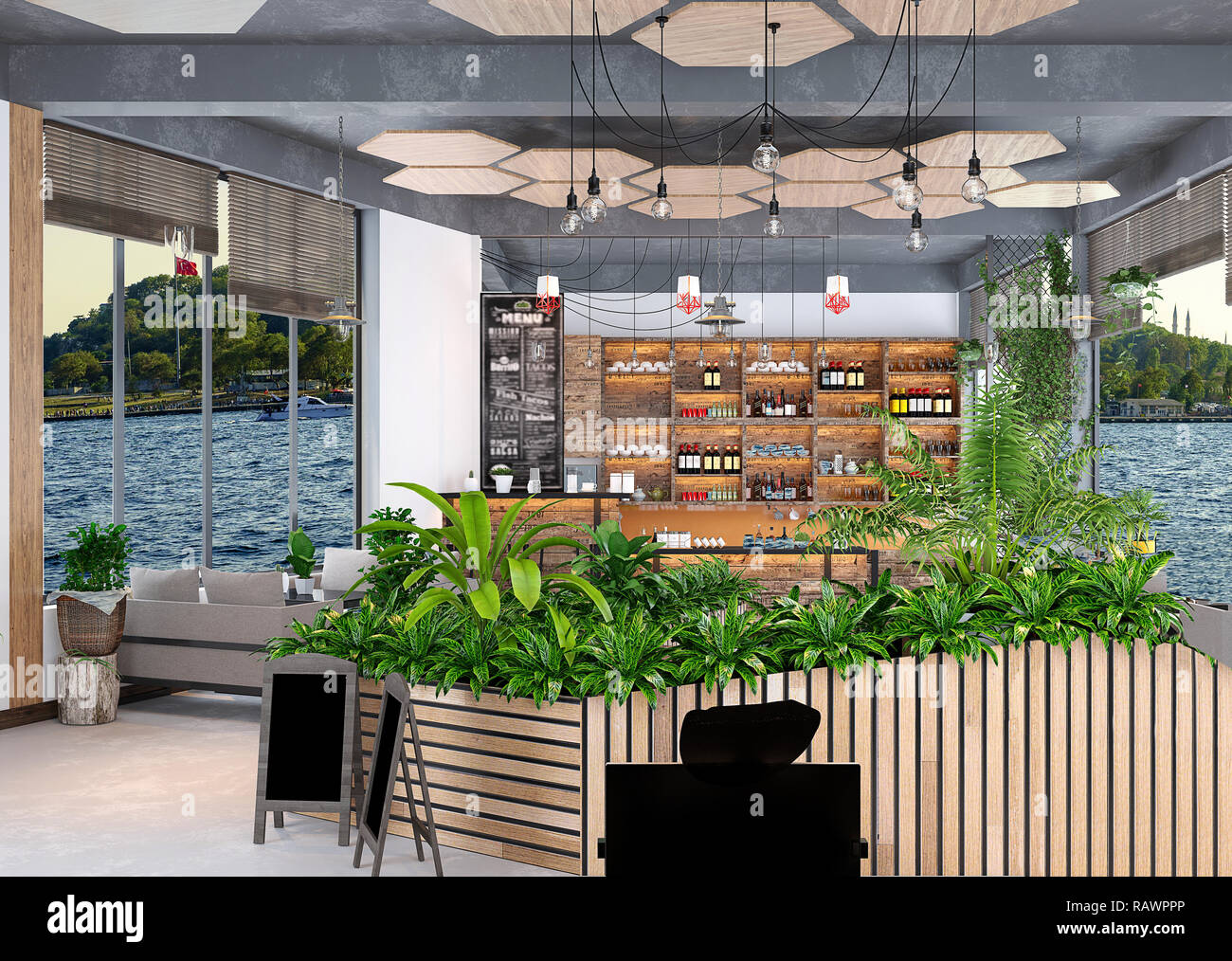 3d render of restaurant cafe Stock Photo - Alamy