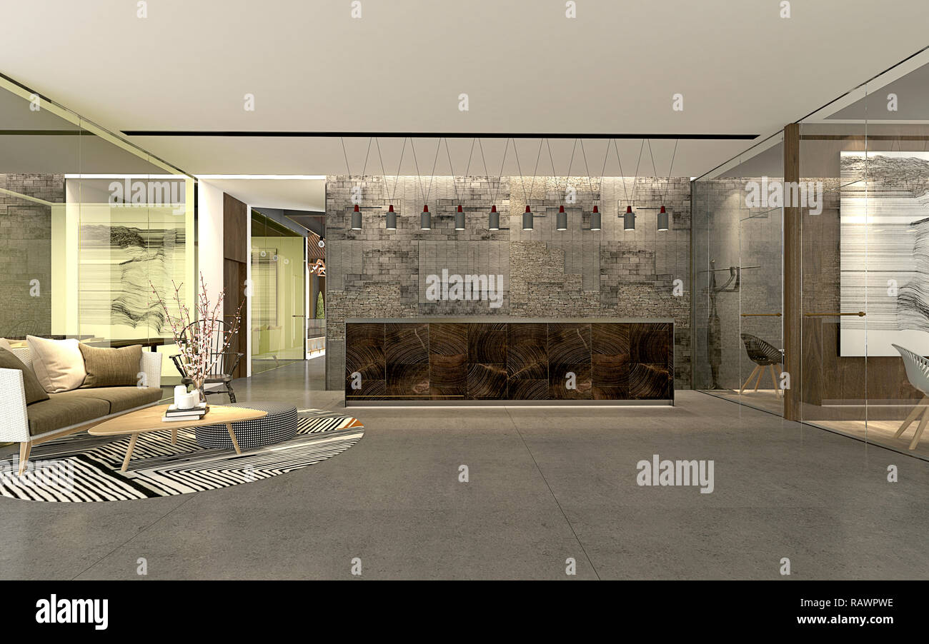 3d render of luxury hotel reception Stock Photo - Alamy