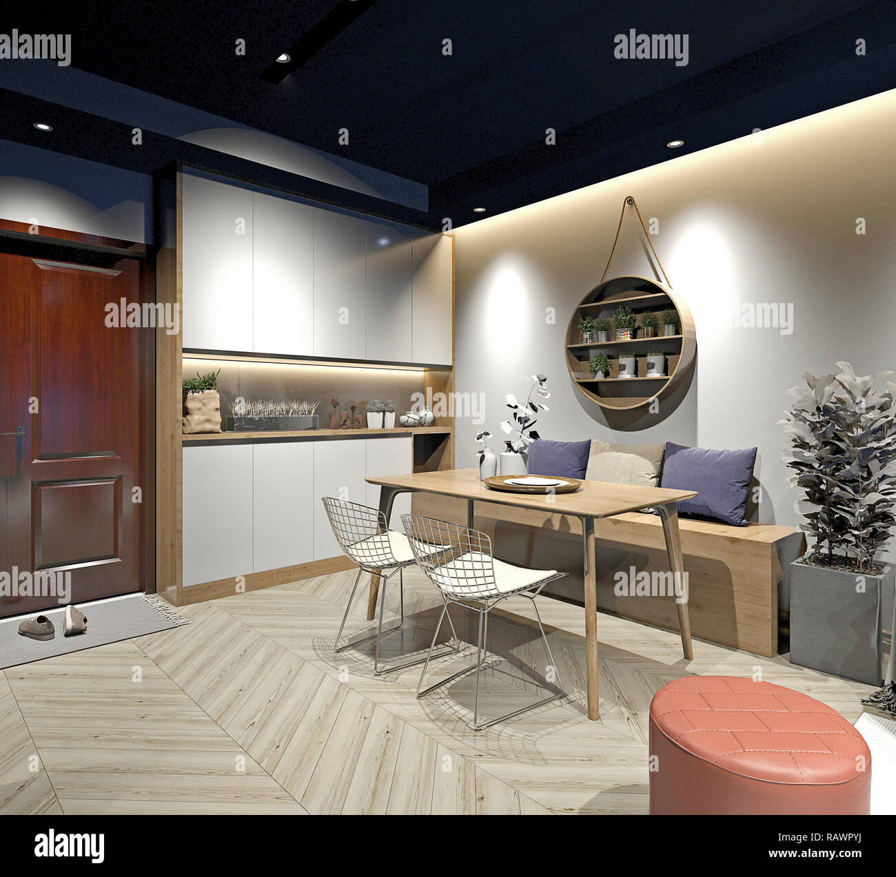 3d render of dining space of home Stock Photo - Alamy