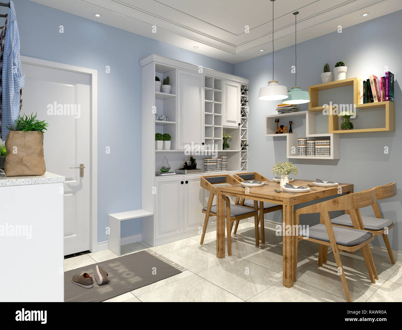 3d render of dining space of home Stock Photo - Alamy