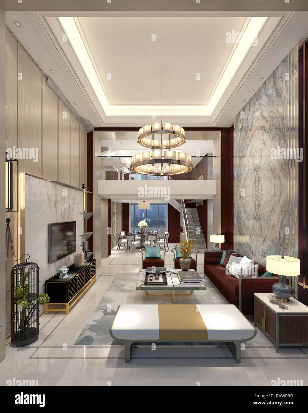 3d render home interior view Stock Photo - Alamy