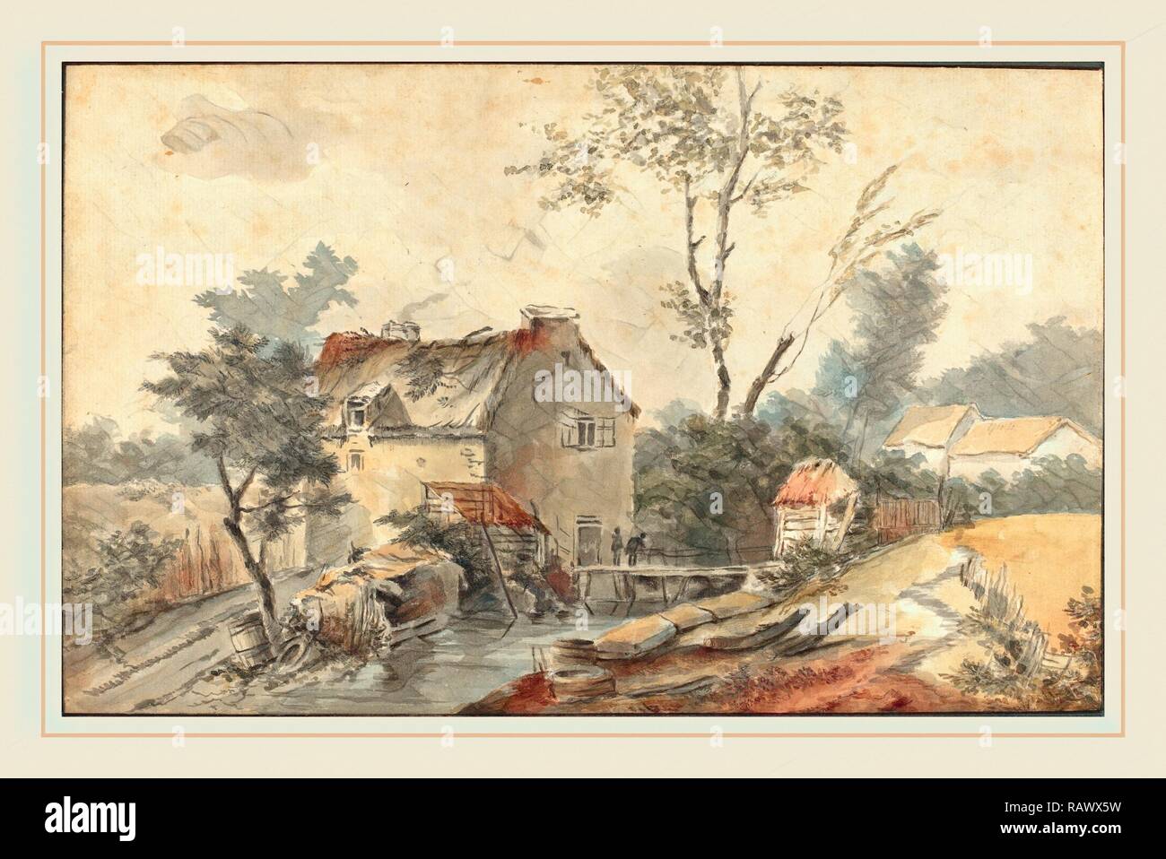 Louis Gabriel Moreau, French (1739-1806), Mill with Bridge and Figures ...