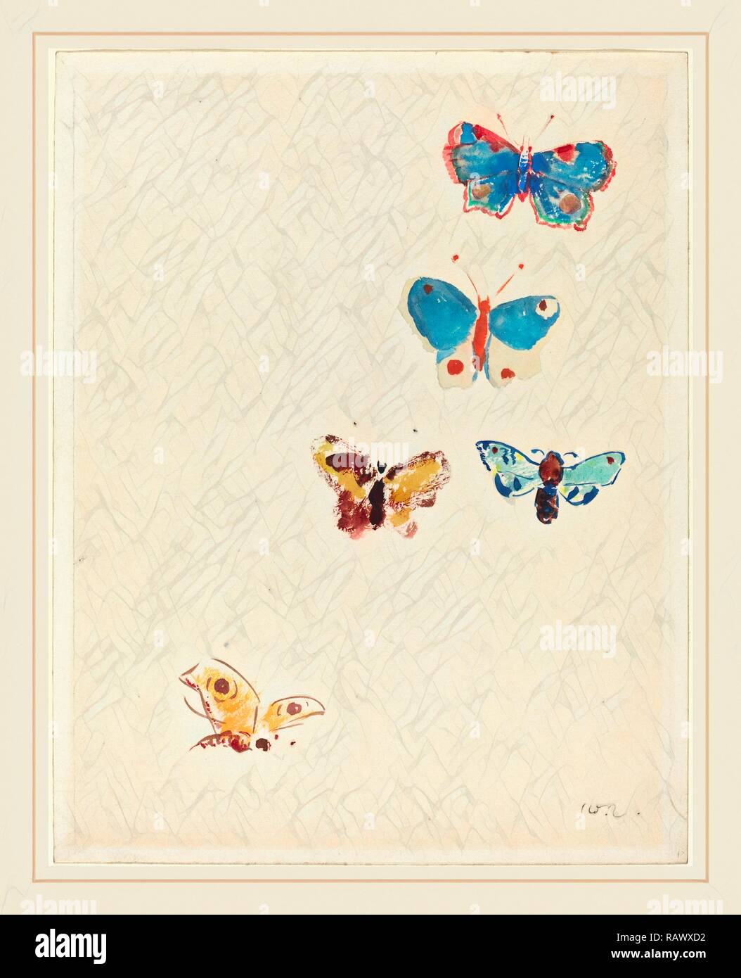 Odilon Redon, Five Butterflies, French, 1840-1916, c. 1912, watercolor ...