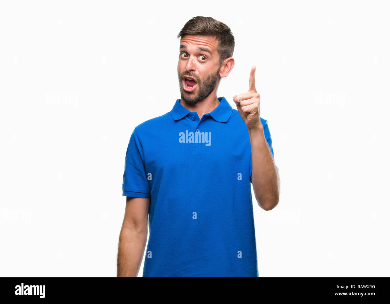 Young handsome man over isolated background pointing finger up with ...