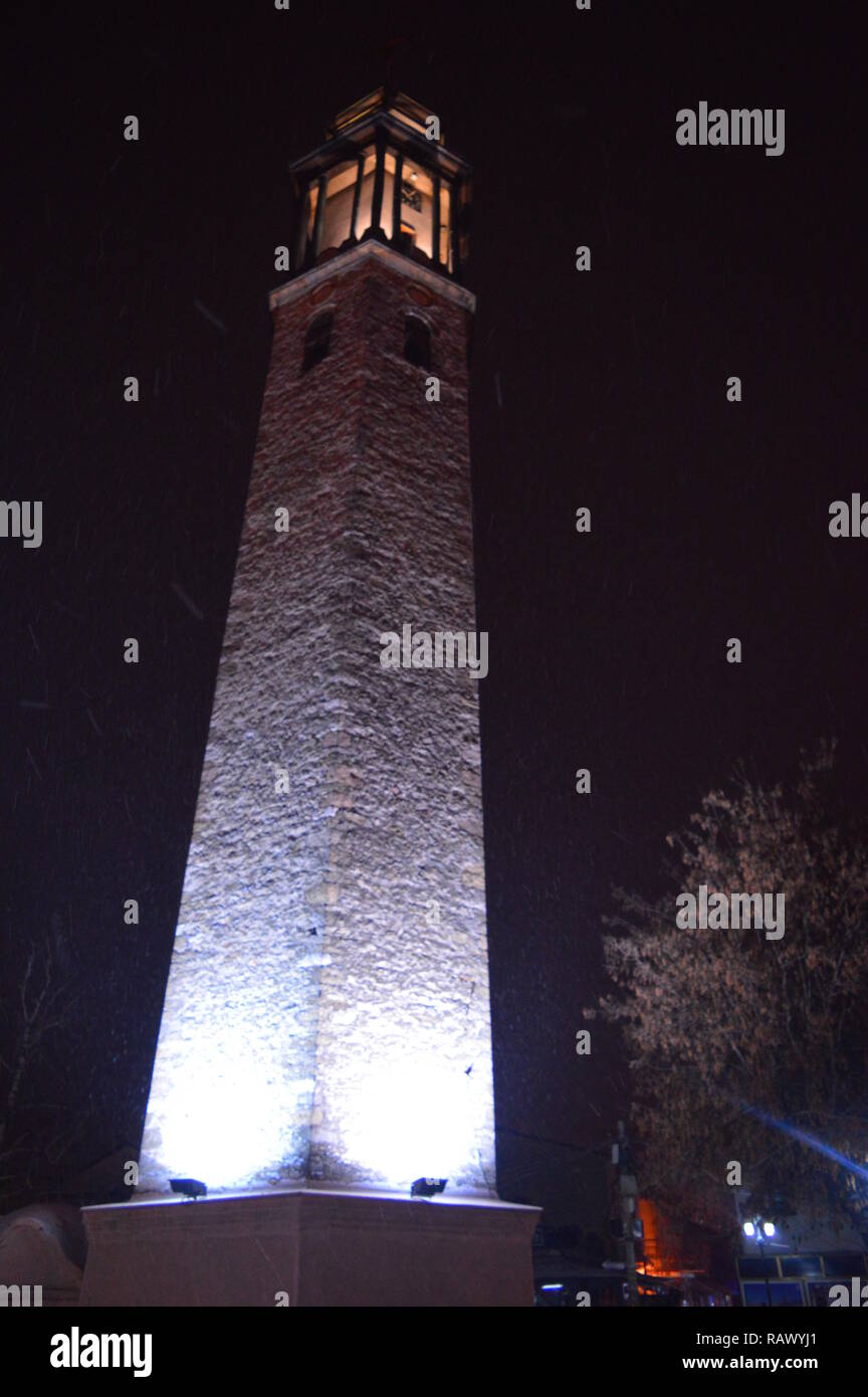 Old city clock tower in a winter setting Stock Photo - Alamy