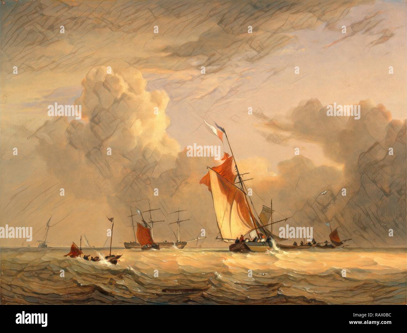 Fishing Smack and Other Vessels in a Strong Breeze Shipping in a Choppy ...