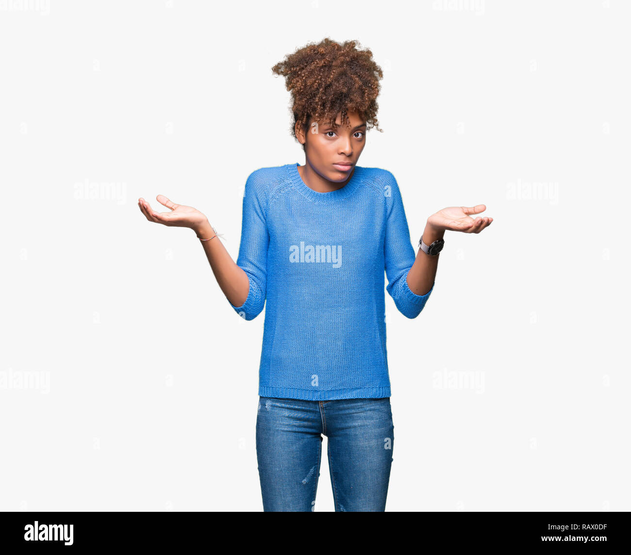 Beautiful young african american woman over isolated background ...