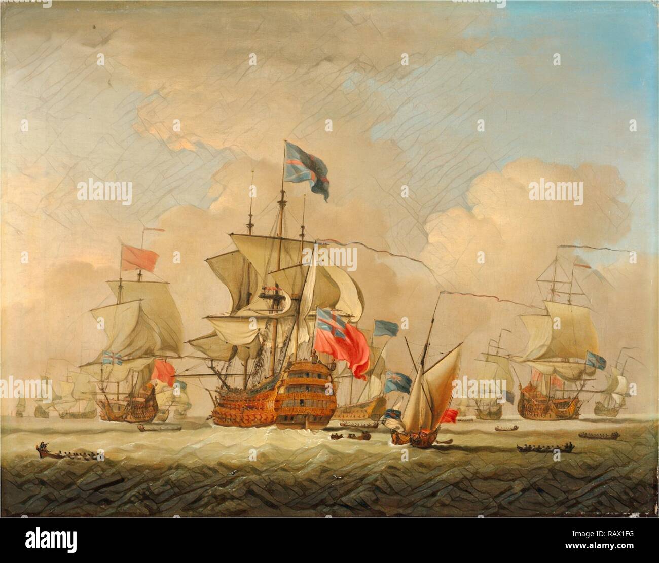 British Men-of-War and a Sloop Signed and dated lower left: '[?] Monamy ...